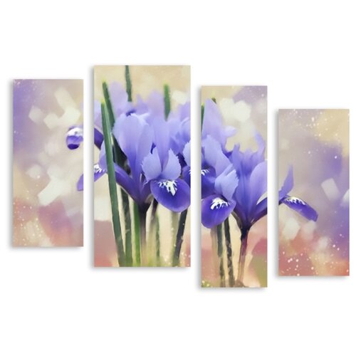 Модульная картина на холсте "Фиолетовые ирисы" 90x65 см