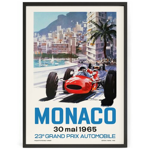 Гоночный постер на стену гран-при Ралли Монако 1965 год J. Ramel 50 x 40 см в тубусе