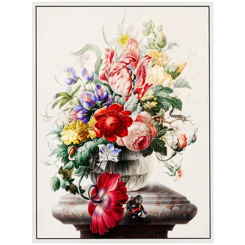 Постер / Плакат / Картина Цветы в стеклянной вазе 40х50 см в подарочном тубусе