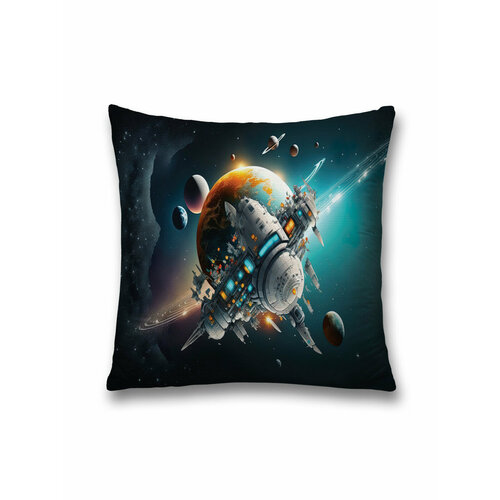 Наволочка декоративная на молнии, чехол на подушку JoyArty "Спутник в космосе” 45х45 см