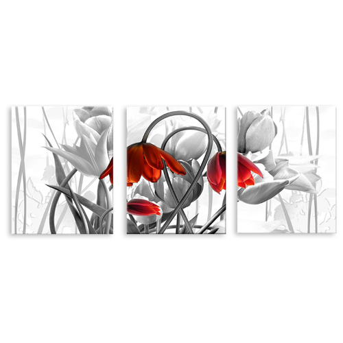 Модульная картина на холсте "Красно-серые тюльпаны" 90x38 см