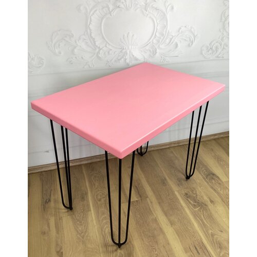 Стол кухонный Loft со столешницей из массива сосны розового цвета 40 мм, на металлических ножках-шпильках, 120x70х75 см