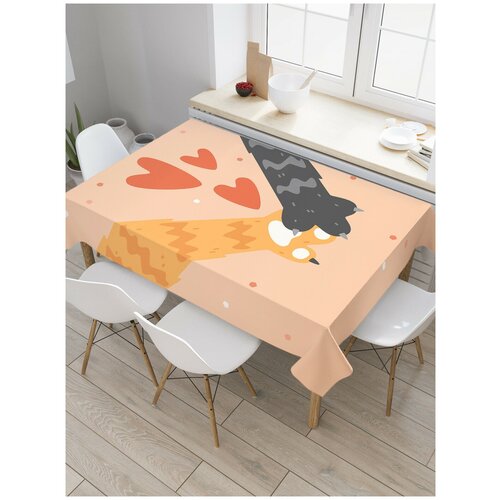 Прямоугольная водоотталкивающая тканевая скатерть на стол JoyArty с рисунком "Давай лапу" 145 на 180 см