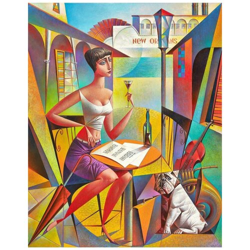Постер / Плакат / Картина Геометрия - Девушка с собакой 60х90 см в раме