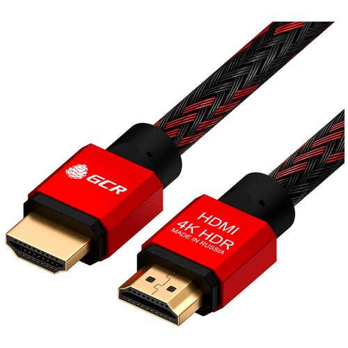 GCR Кабель PROF 2.0m HDMI 2.0, BICOLOR нейлон, AL корпус красный, HDR 4:2:2, Ultra HD, 4K 60 fps 60Hz/5K*30Hz, 3D, AUDIO, 18.0 Гбит/с, 28AWG