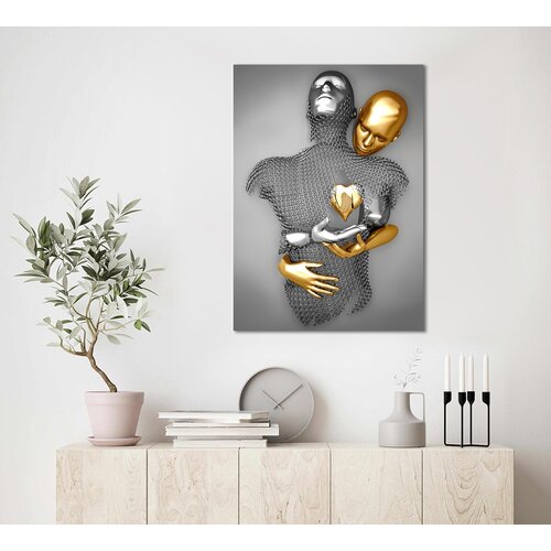 Картина на стену, для интерьера "Металлические объятия _ золото" 50x70 см