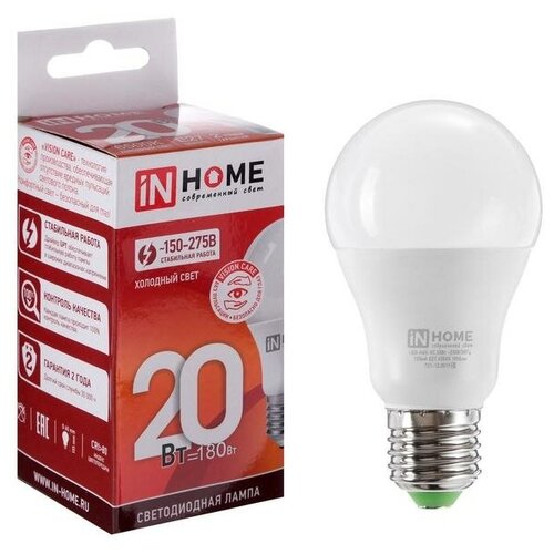 Лампа светодиодная IN HOME LED-A60-VC, Е27, 20 Вт, 230 В, 6500 К, 1800 Лм