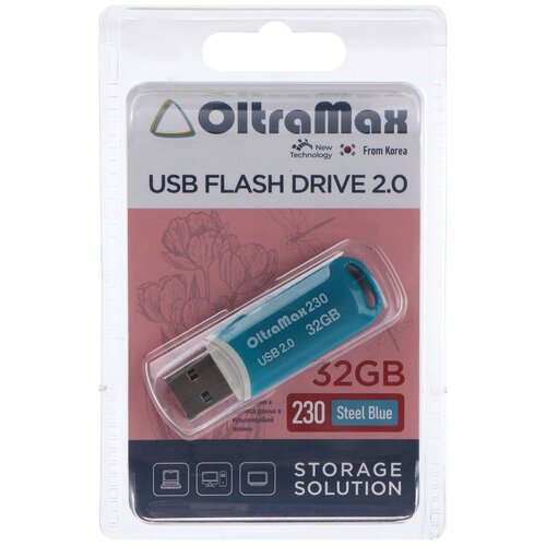 Флешка 230, 32 Гб, USB2.0, чт до 15 Мб/с, зап до 8 Мб/с, синяя