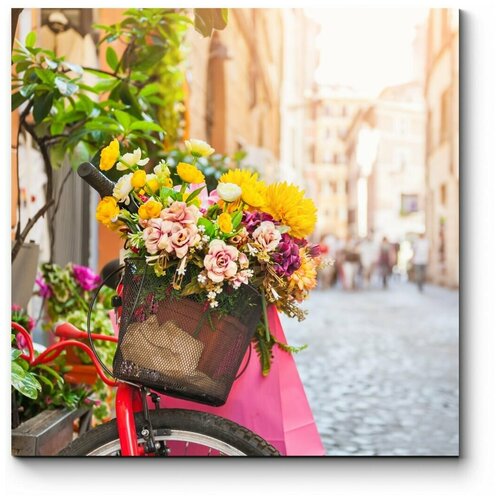 Модульная картина Велосипед с цветами на старой улице Рима80x80