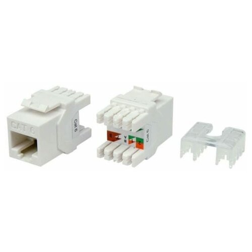 Вставка Keystone Jack RJ-45(8P8C), категория 6, тип 180 градусов, белая (KJ8-8P8C-C6-180-WH) | код 426189 | Hyperline (10шт. в упак.)