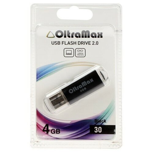 Флешка OltraMax 30, 4 Гб, USB2.0, чт до 15 Мб/с, зап до 8 Мб/с