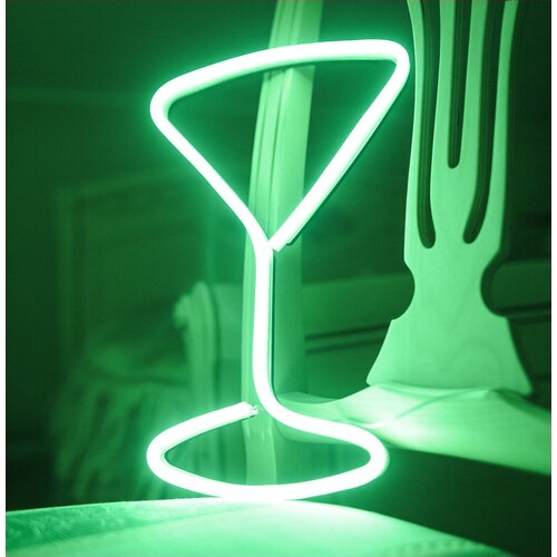 Светильник светодиодный неоновый Бокал, 30х19 см зеленый