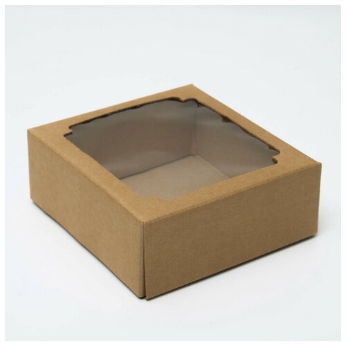 Коробка сборная без печати крышка-дно бурая с окном 14,5 х 14,5 х 6 см 5 шт