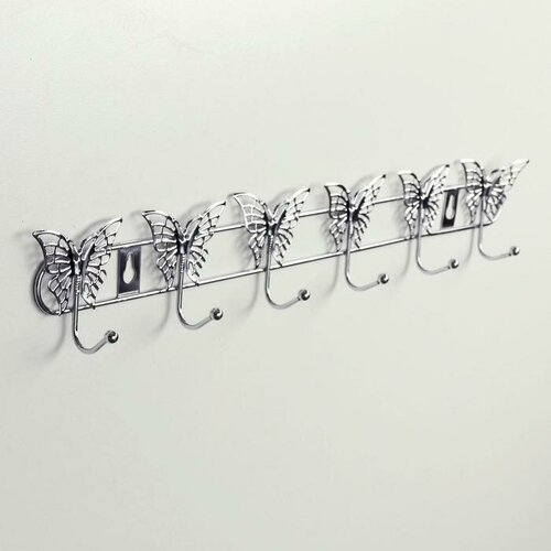 Доляна Вешалка настенная на 6 крючков Доляна «Бабочки», 34,5×3×6,5 см, цвет серебряный