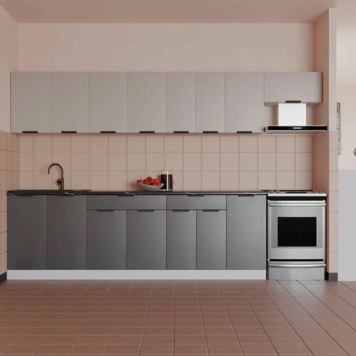 Прямой кухонный гарнитур Фаворит МДФ 3.2 м, Серый камень/Антрацит( тёмно-серый).
