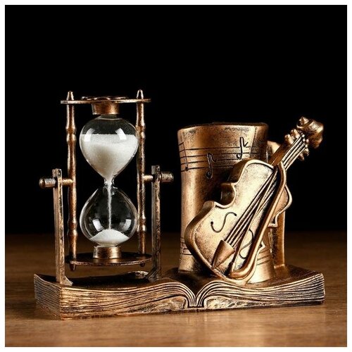 SUI Песочные часы "Скрипка", сувенирные, с карандашницей, 17 х 8 х 13 см