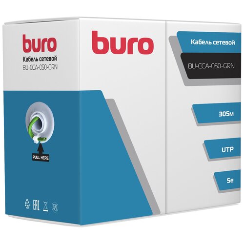 Кабель сетевой Buro BU-CCA-050-GRN UTP 4 пары cat5E solid 0.50мм CCA 305м зеленый