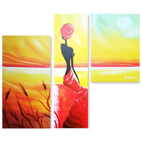 Модульная картина на холсте "Девушка в красном" 90x79 см