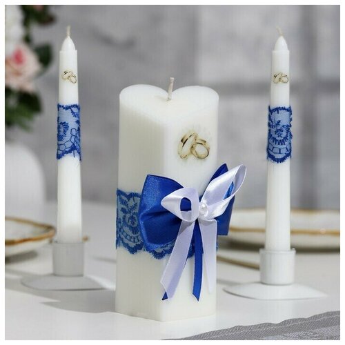 Набор свечей "Кружевной с бантиком" синий: домашний очаг родительские