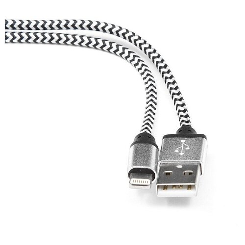 Кабель USB 2.0 Cablexpert CC-ApUSB2sr1m, AM/Lightning 8P, 1м, нейлоновая оплетка, алюминиевые разъемы, серебристый, пакет