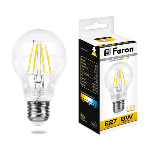 Лампа светодиодная LED 9вт Е27 теплый FILAMENT | код 25631 | FERON (2шт. в упак.)