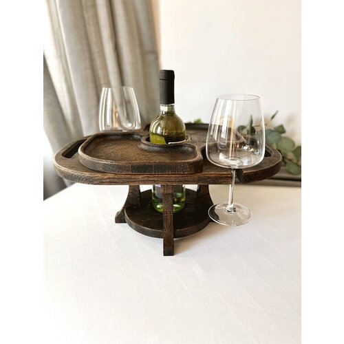Винный столик "Два бокала" (темный дуб) Nord Bros / винница / столик для завтрака / деревянный столик для вина / поднос