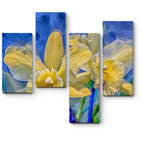 Модульная картина Нежные желтые орхидеи 74x69