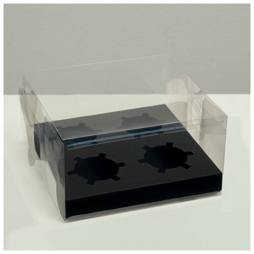 Коробка на 4 капкейка, черная, 18,5 × 18 × 10 см