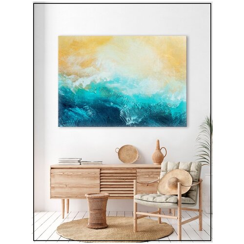 Картина для интерьера на натуральном хлопковом холсте "Абстракция морской пейзаж", 30*40см, холст на подрамнике, картина в подарок