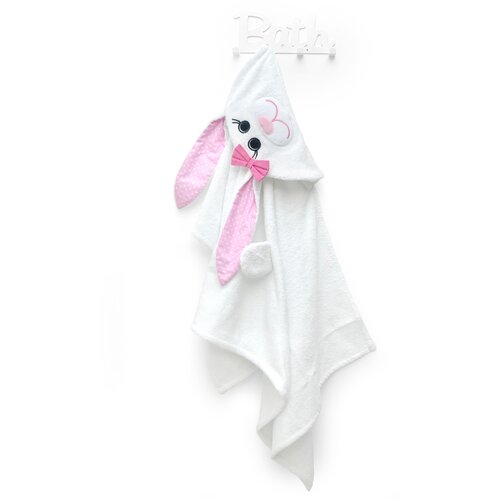 Полотенце банное с капюшоном Fluffy Bunny Заяц, цвет Белый, Размер 122Х68см, 100% хлопок, 380гр/м2