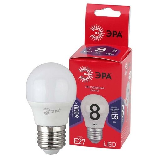 Лампа светодиодная RED LINE LED P45-8W-865-E27 R 8Вт P45 шар 6500К холод. бел. E27 | код. Б0045359 | Эра (20шт. в упак.)