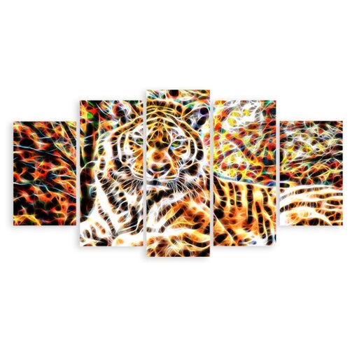 Модульная картина на холсте "Огненный тигр" 90x48 см