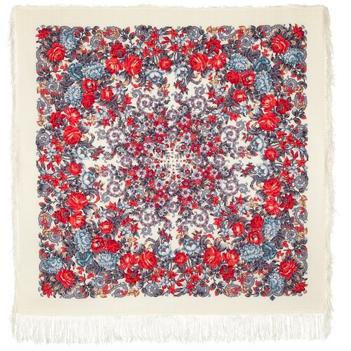 Платок Павловопосадская платочная мануфактура,125х125 см, серый, красный