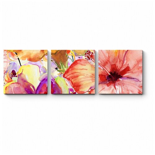 Модульная картина Нежные цветы, акварель 190x63