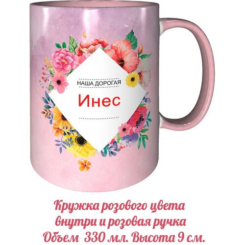 Кружка Инес самая лучшая - внутри и ручка розовая