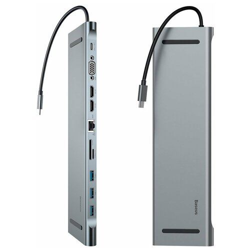 Адаптер Baseus USB HUB 10 in 1 USB C to 2хHDMI VGA RJ45 SD/TF Card Reader USB Splitter (CATSX-G0G)