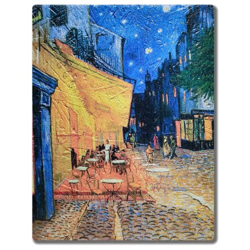 Репродукция картины Винсента Ван Гога "Ночная терраса кафе". Интерьерная фреска на доске. 30х24см