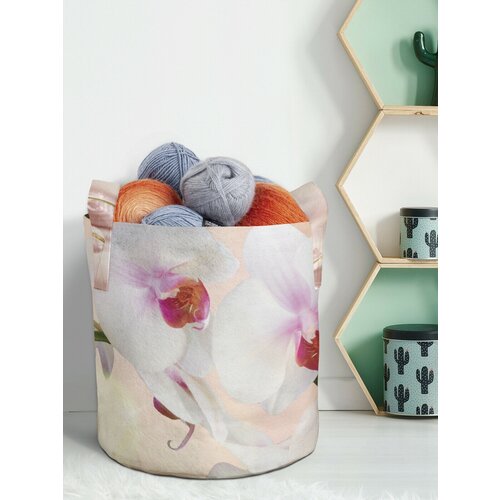 Текстильная корзина для вещей, мешок горшок для рассады и цветов, из войлока гроубэг JoyArty "Нежная орхидея" 19 л