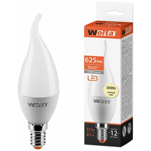 Лампа LED WOLTA св н/в CD37 7.5Вт 625лм Е14 3000К 1/50