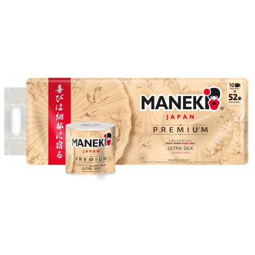 Бумага туалетная Maneki Kabi, с ароматом ромашки, 3-слойная, 10 рулонов
