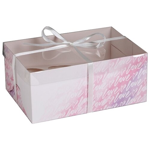Коробка подарочная Дарите счастье Love, 23х16х10 см, белый/розовый