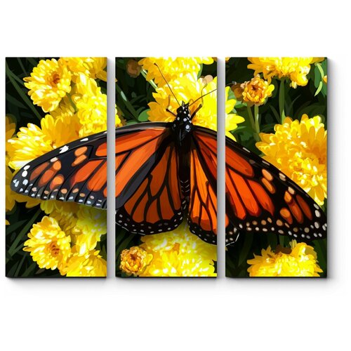 Модульная картина Красивая бабочка на желтых цветах 70x50