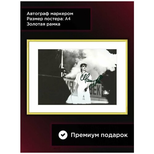Постер в раме с автографом Юрий Шатунов, Ласковый Май, А4, золотая рама