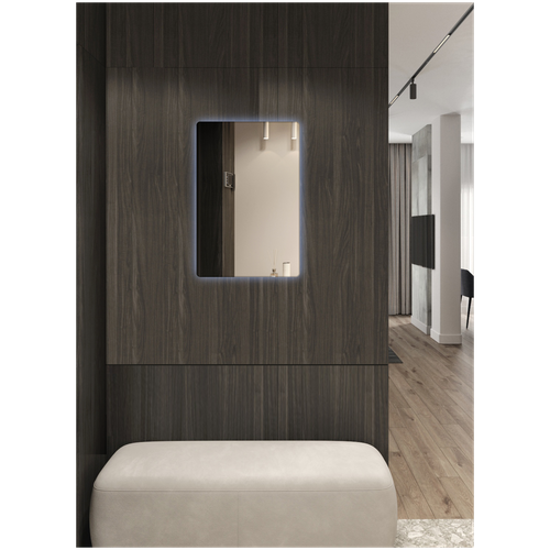Зеркало для ванной Prisma 60*40 прямоугольное вертикальное "парящее" с холодной LED-подсветкой