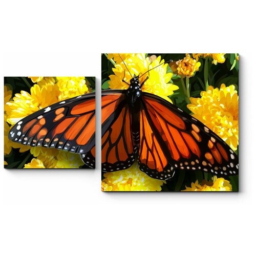 Модульная картина Красивая бабочка на желтых цветах 60x36
