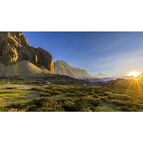 Картина на холсте 60x110 LinxOne "Альп Чили скалы Горы закаты" интерьерная для дома / на стену / на кухню / с подрамником