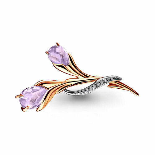 Брошь Diamant online, серебро, 925 проба, золочение, аметист, фианит