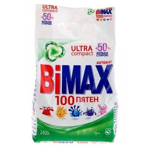 Стиральный порошок Bimax 100 пятен, автомат, 2.4 кг, без отдушки, природа и свежесть, универсальное, для белых и светлых тканей