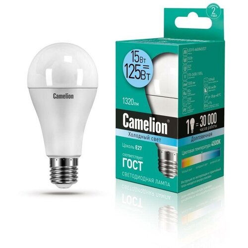 Лампа светодиодная LED15-A60/845/E27 15Вт грушевидная 4500К E27 1320лм 220В бел. Camelion 12186 (2шт.)