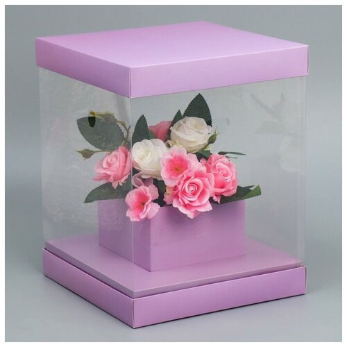 Коробка для цветов с вазой и PVC окнами складная «Лаванда», 23 х 30 х 23 см